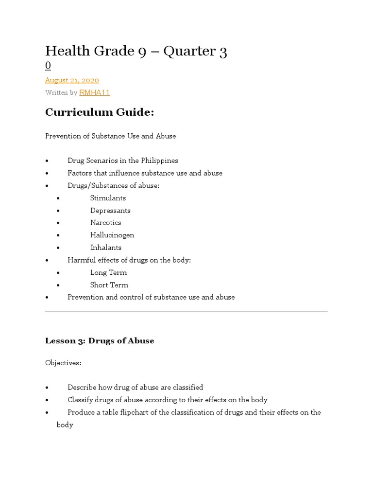 Health Grade 9 - Quarter 3: Curriculum Guide | Download Free PDF ...