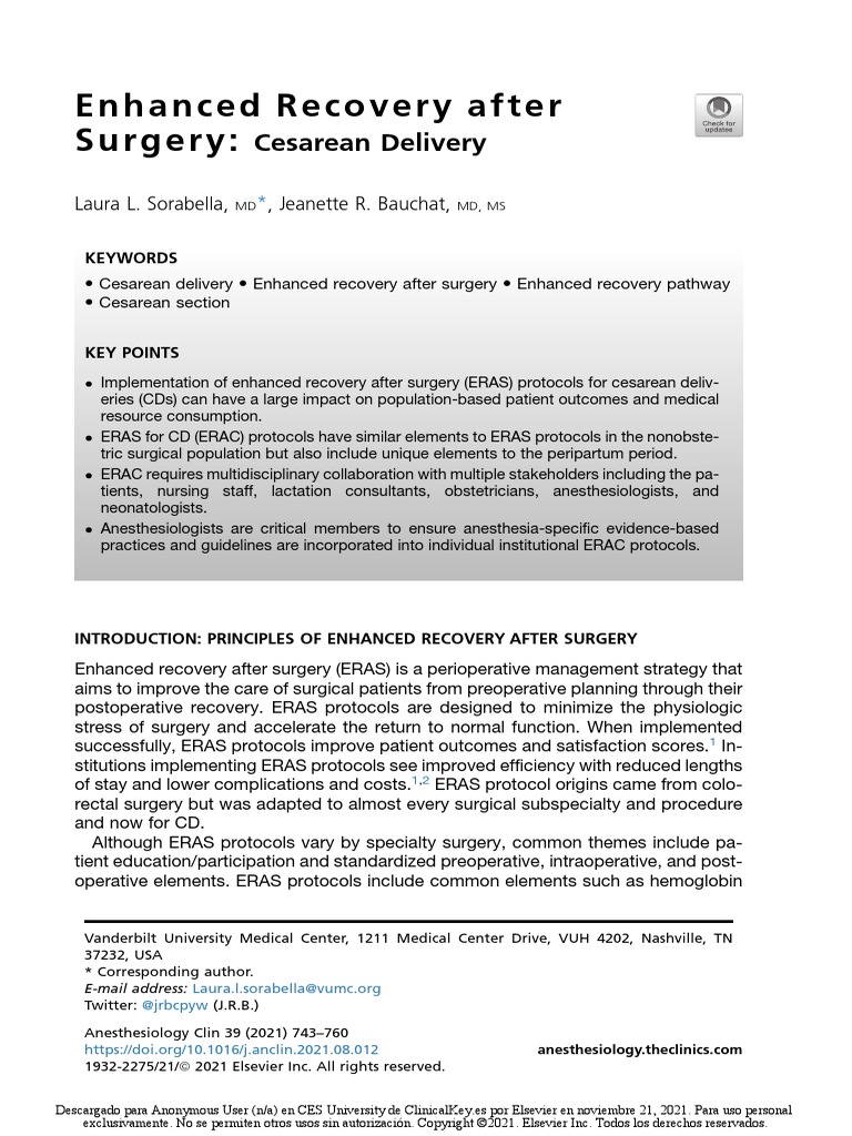 Enhanced Recovery After Surgery Cesarean Delivery | PDF | Analgesic ...