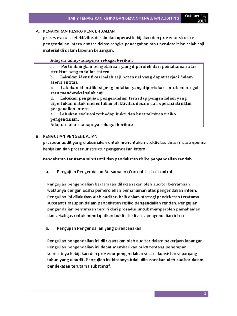 Penaksiran Resiko Pengendalian | PDF | Pengelolaan Keuangan & Uang