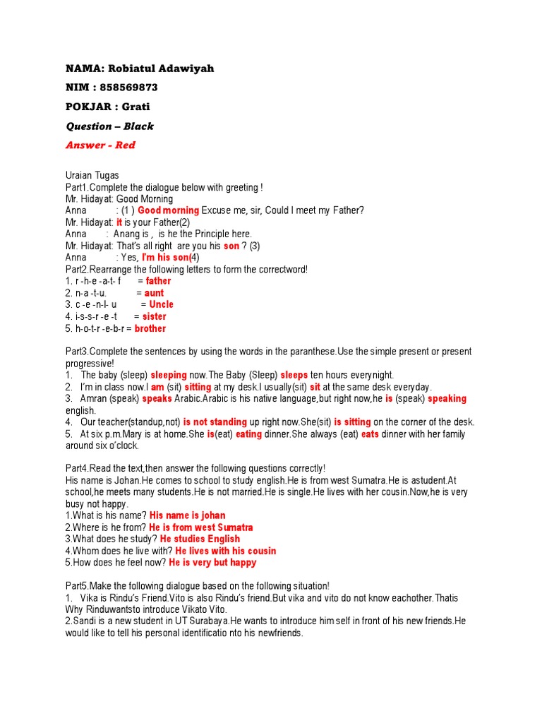 Question - Black: Answer - Red | PDF