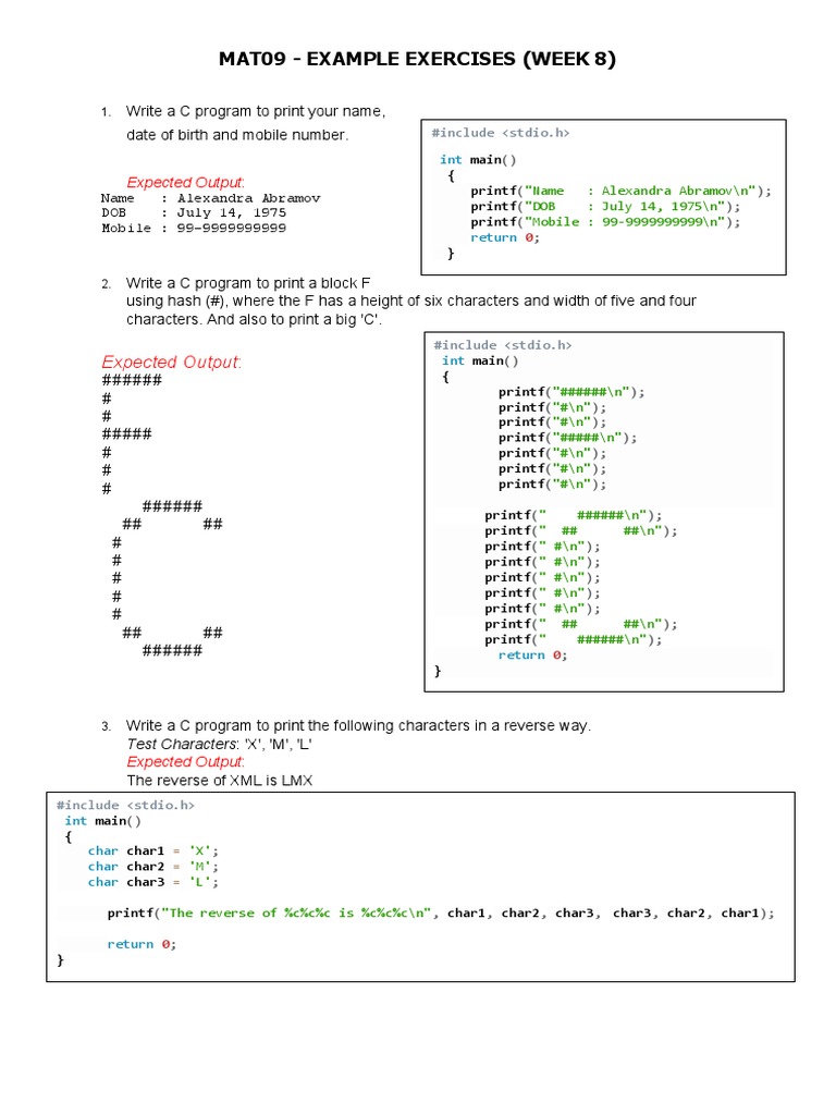 C Programming Exercises | PDF | Area | Computer Programming