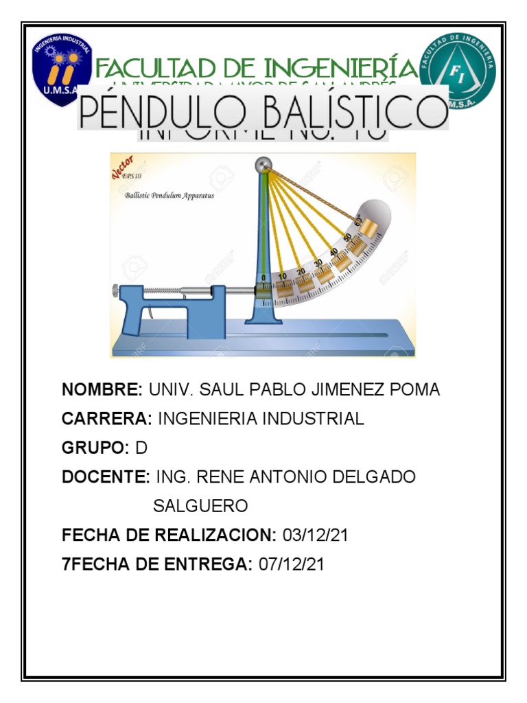 Estudio de Velocidad con Péndulo Balístico | PDF | Péndulo | Masa