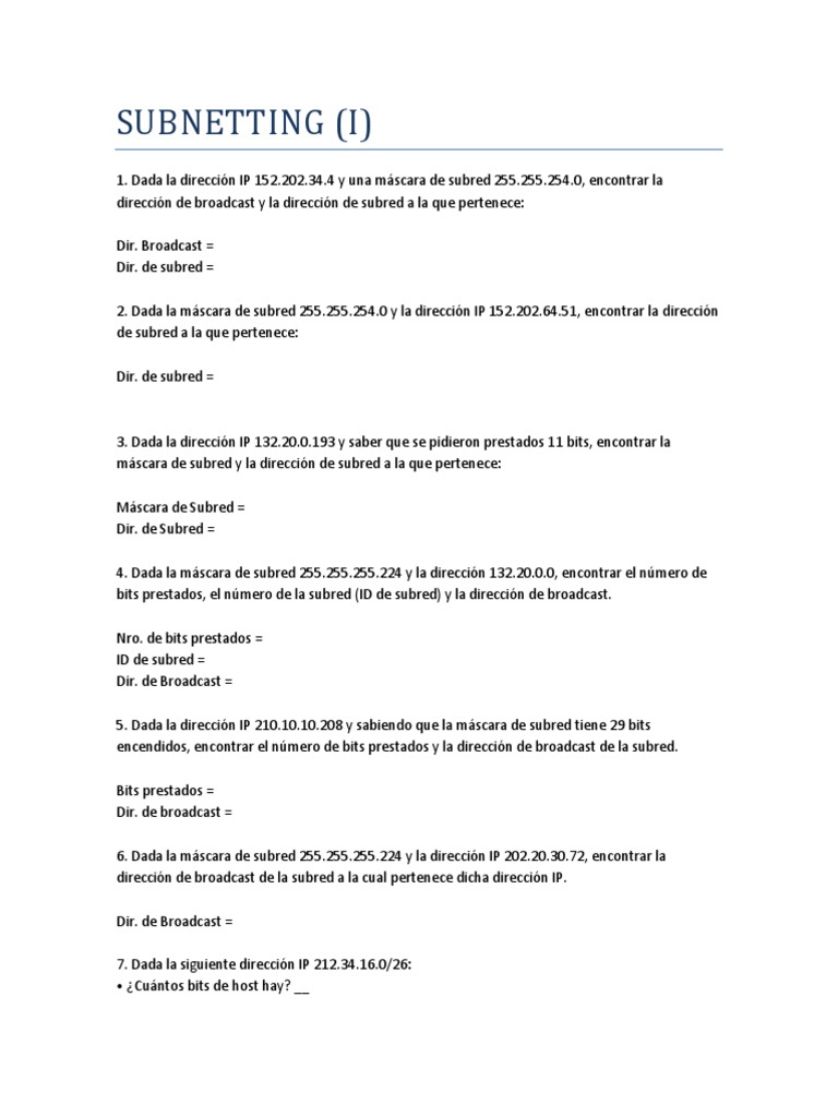 Ejercicios Subnetting | PDF | Dirección IP | Protocolos de internet