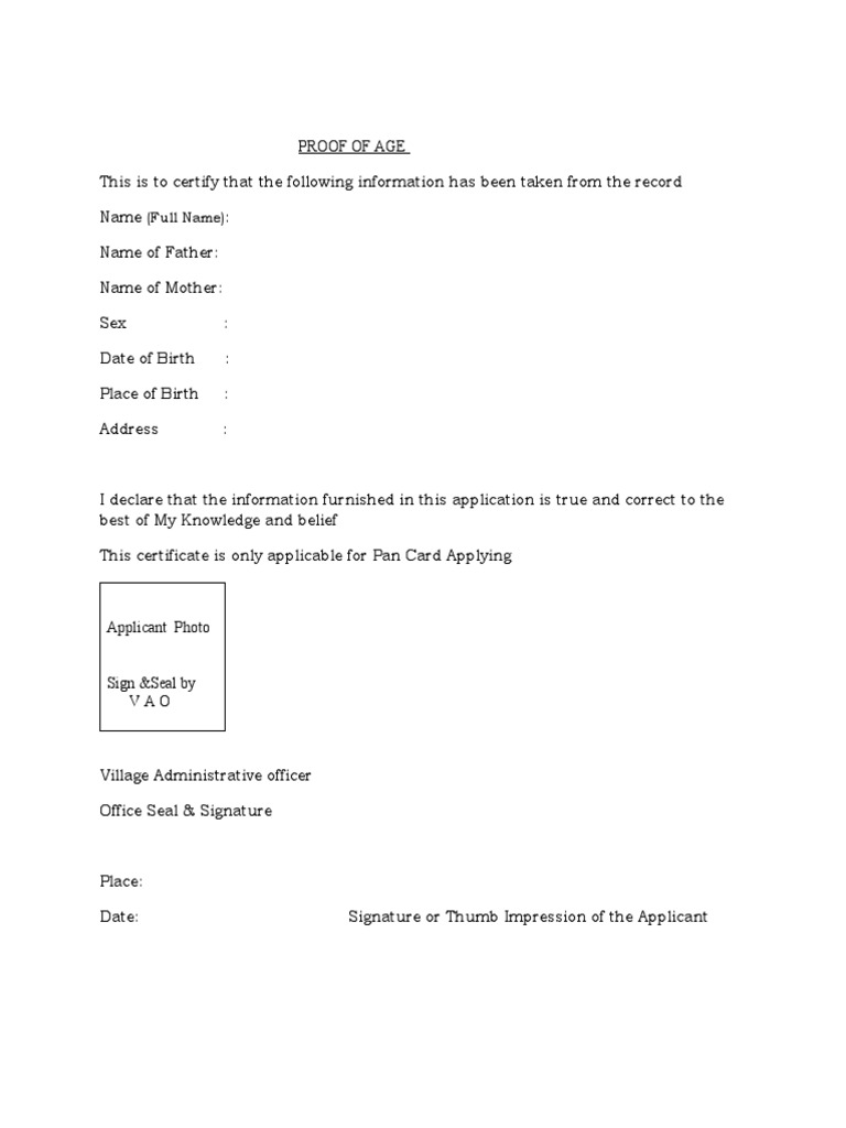 Proof of Age Certificate for Pan Card | PDF | Law