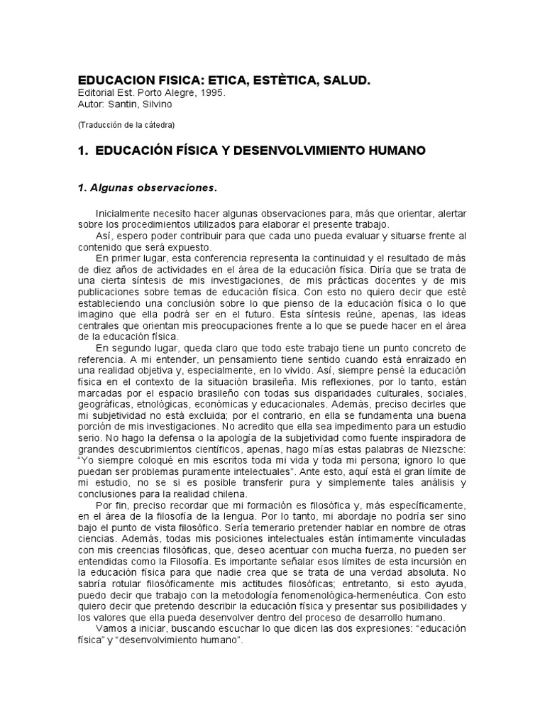 Educaci+ N F+¡sica. Etica. Est+®tica. Salud. Silvino Santin | PDF | Moralidad | Evolución