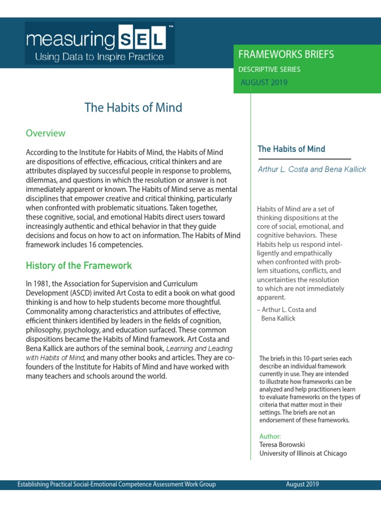 The Habits of Mind: Frameworks Briefs | PDF | Mind | Competence (Human ...