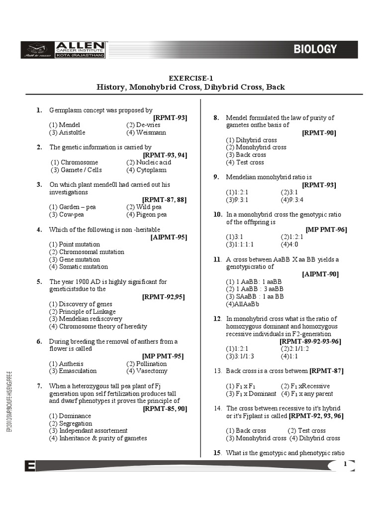 Heredity - Variation (Genetics) - EXE 1 | PDF | Dominance (Genetics ...