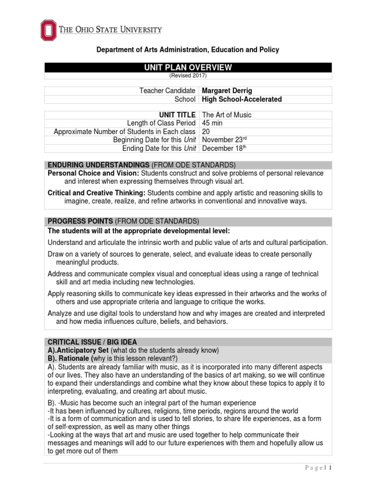 Unit Plan Overview | PDF | Lecture | Idea