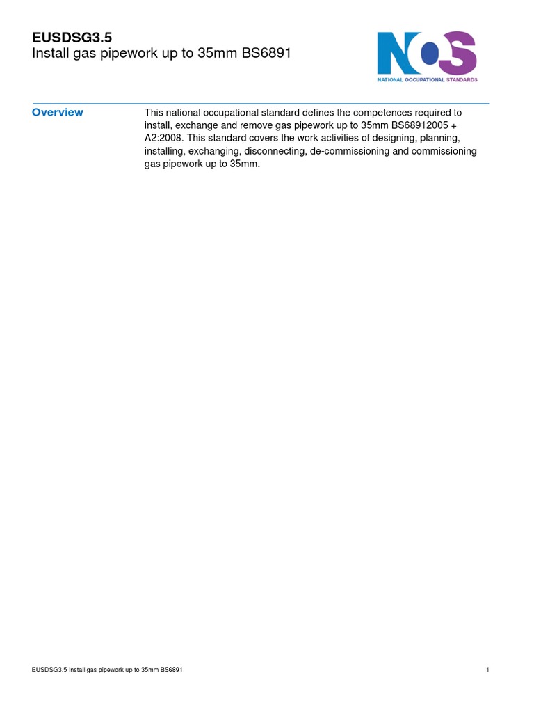 Install Gas Pipework Up To 35mm BS6891: EUSDSG3.5 | PDF | Pipe (Fluid ...