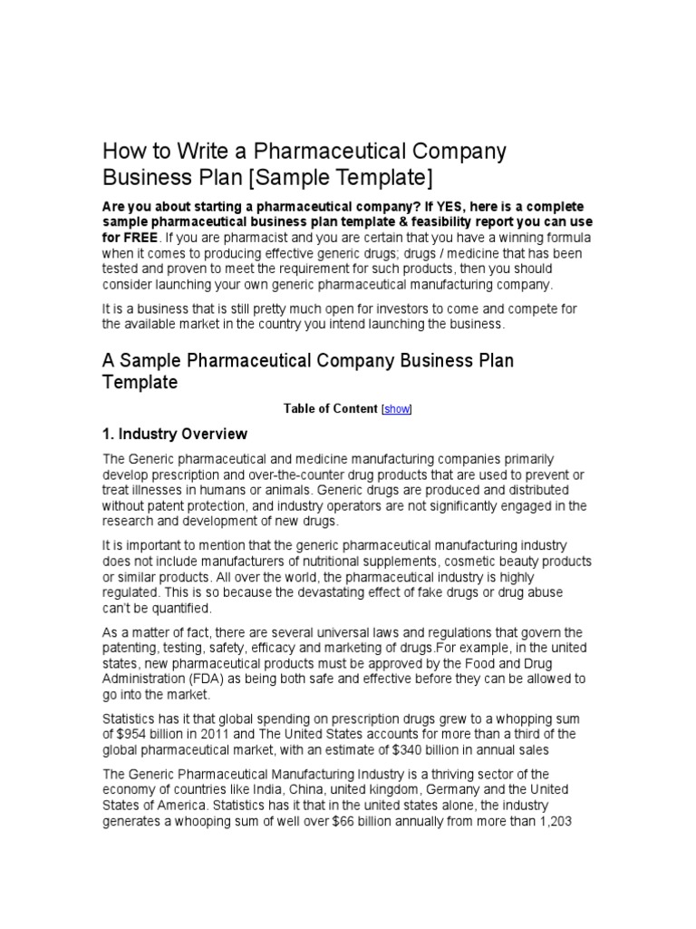 How To Write A Pharmaceutical Company Business Plan | PDF | Generic ...