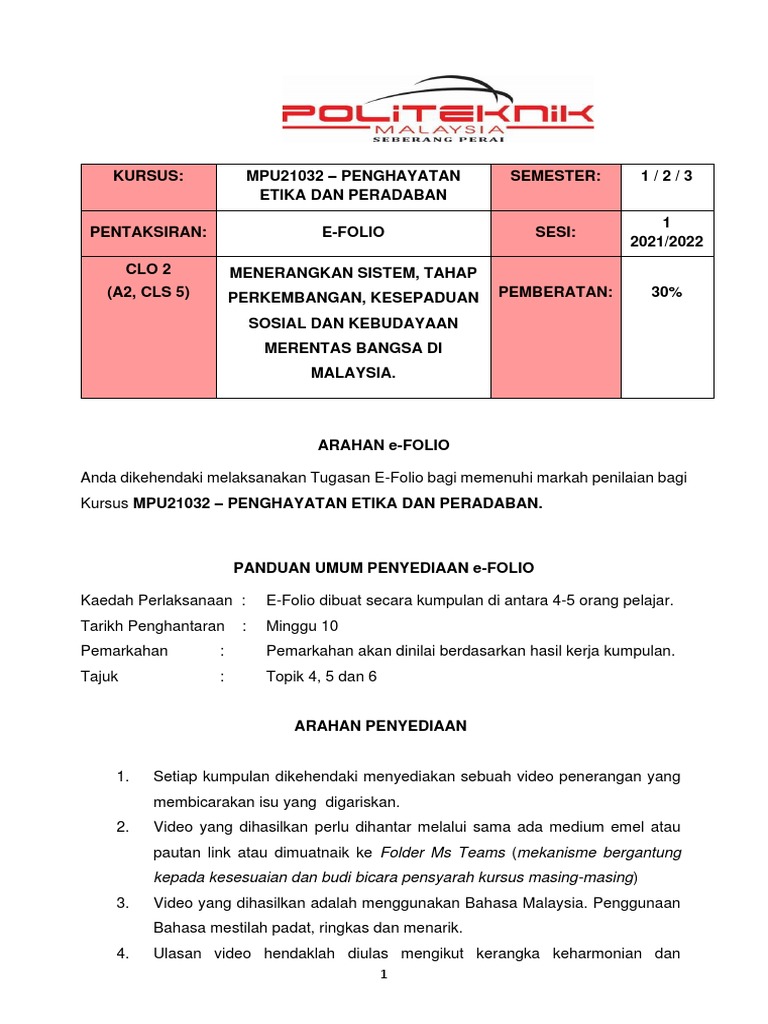 E-Folio Etika dan Peradaban Malaysia | PDF