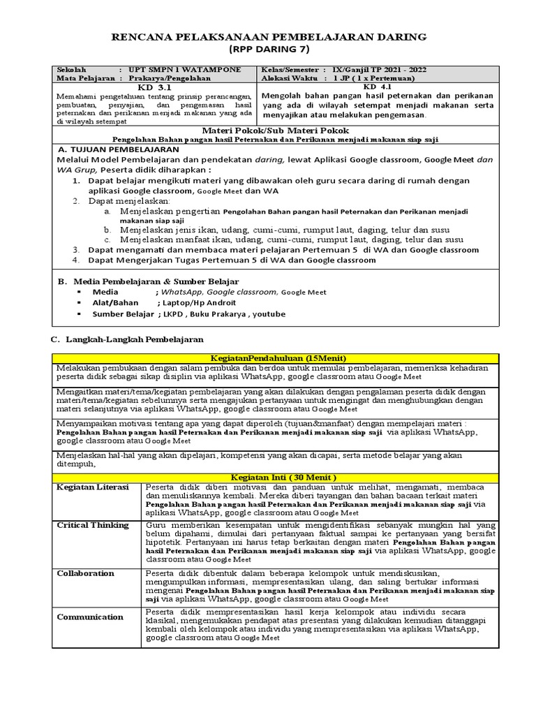 RPP 3 Pengolahan 3.1 Daring Fix | PDF