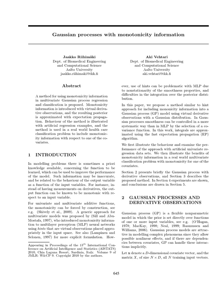 Gaussian Processes With Monotonicity Information Pdf Derivative Normal Distribution