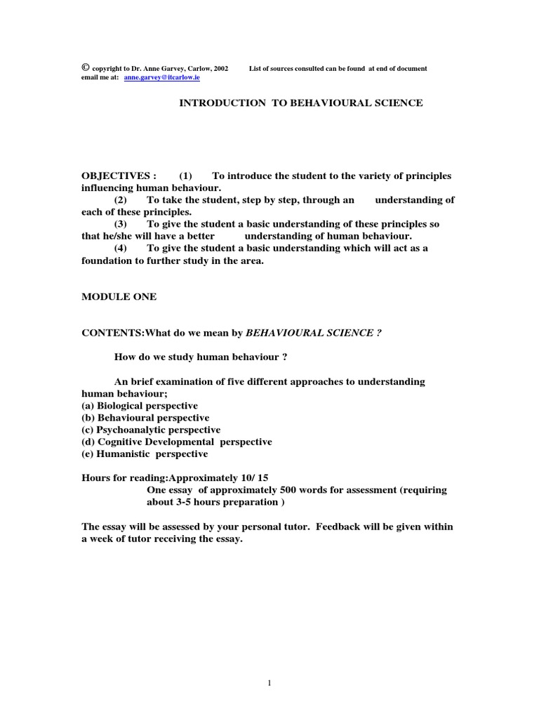 Introduction To Behavioural Science | PDF