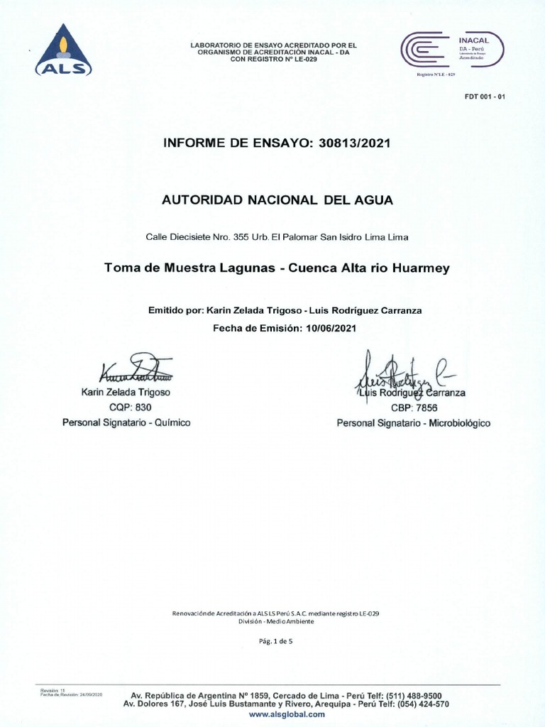 Informe de Ensayo Cuenca Alta Rio Huarmey | PDF