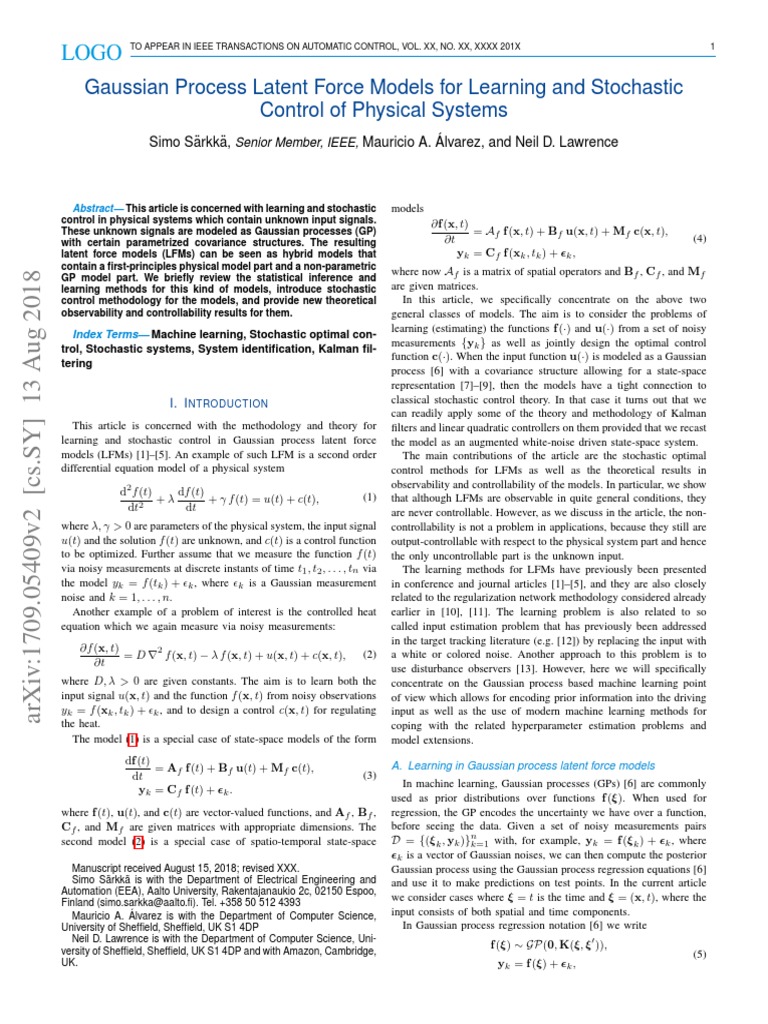 Gaussian Process Latent Force Models For Learning and Stochastic Control of Physical Systems ...