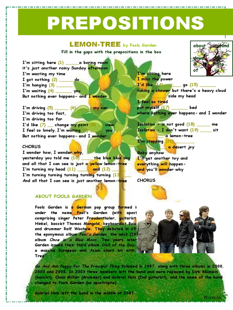 Prepositions Lemon Tree Activity | PDF | Entertainers | Musical Groups