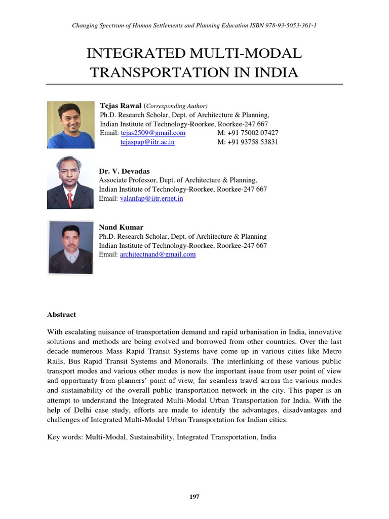 Integrated Multi-Modal Transportation in India: Tejas Rawal ( | PDF | Public Transport | Transport