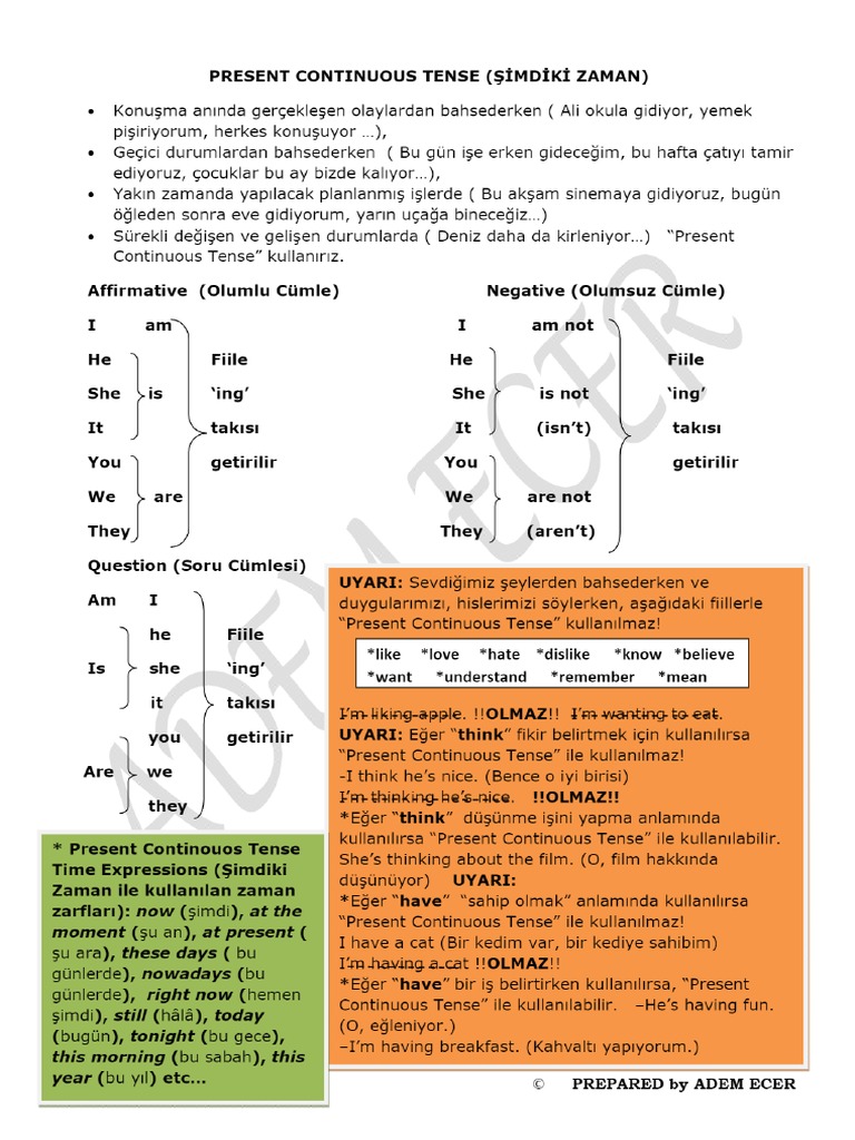 İngilizce Present Continuous Tense Konu Anlatımı - Örnek Cümleler - 15427 İngilizce Dersi Yazılı ...