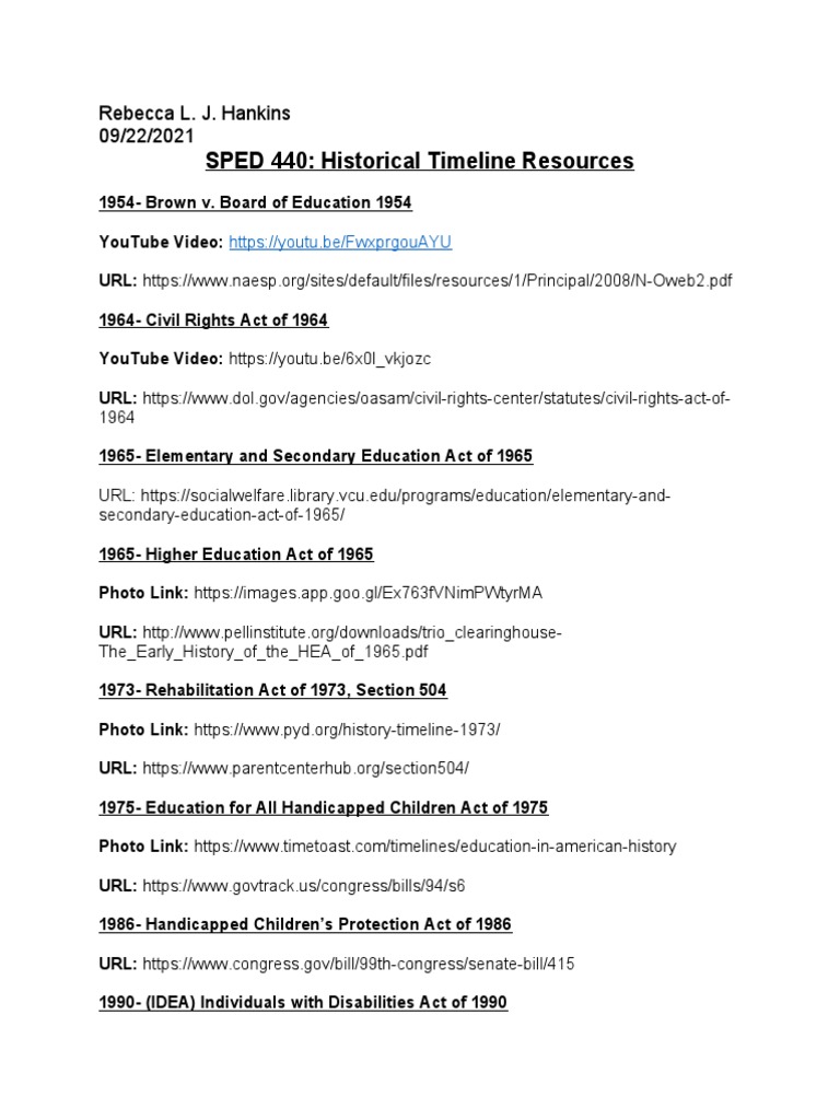 Hankins Rebecca Sped 440 Timeline References Page | PDF