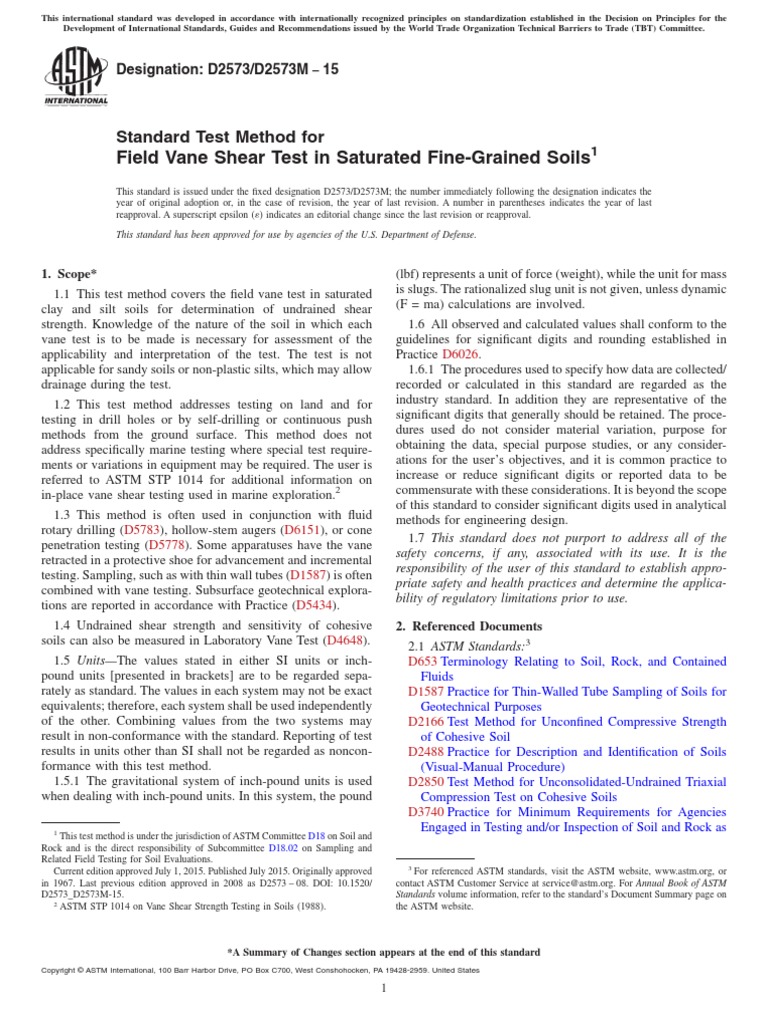 Astm D2573 D2573M 15 | PDF