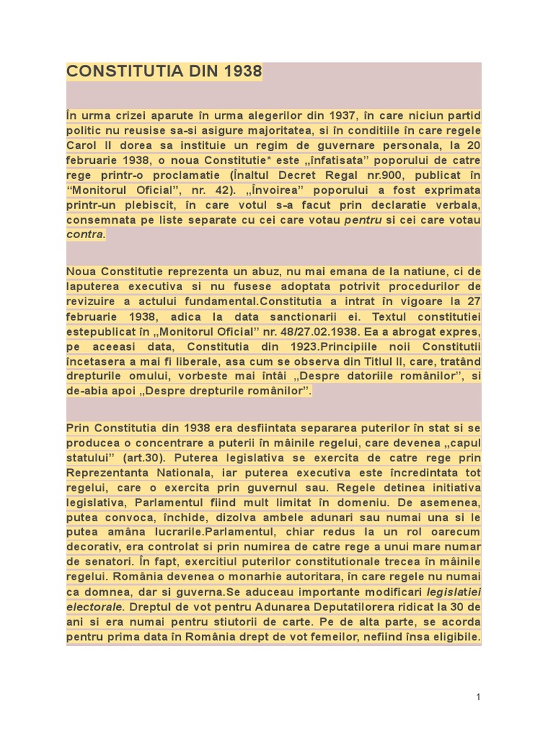 Constitutia Din 1938 | PDF