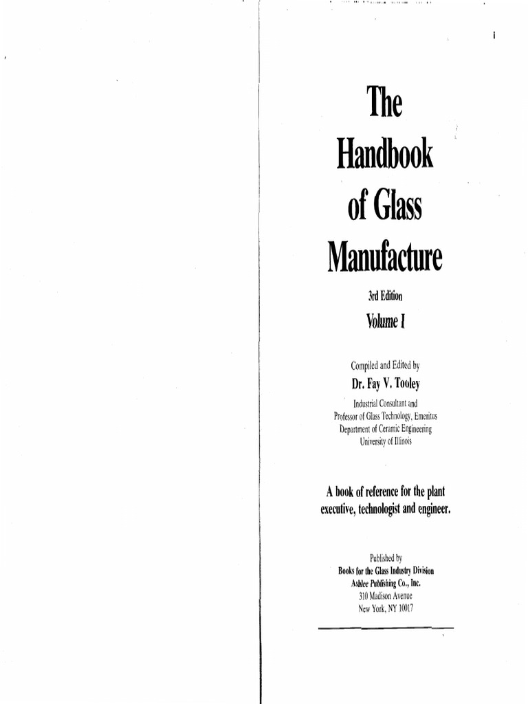 LIVRO The Handbook of Glass Manufacture Volume 1 | PDF