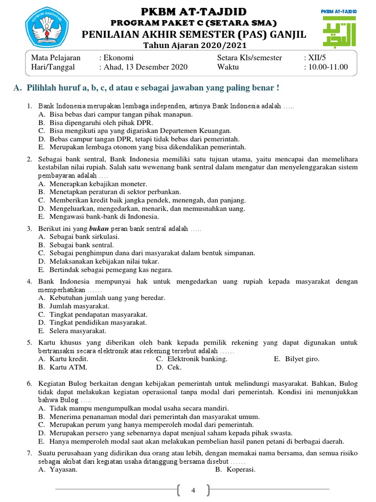 Pas Paket C Eko Xii 2020 | PDF