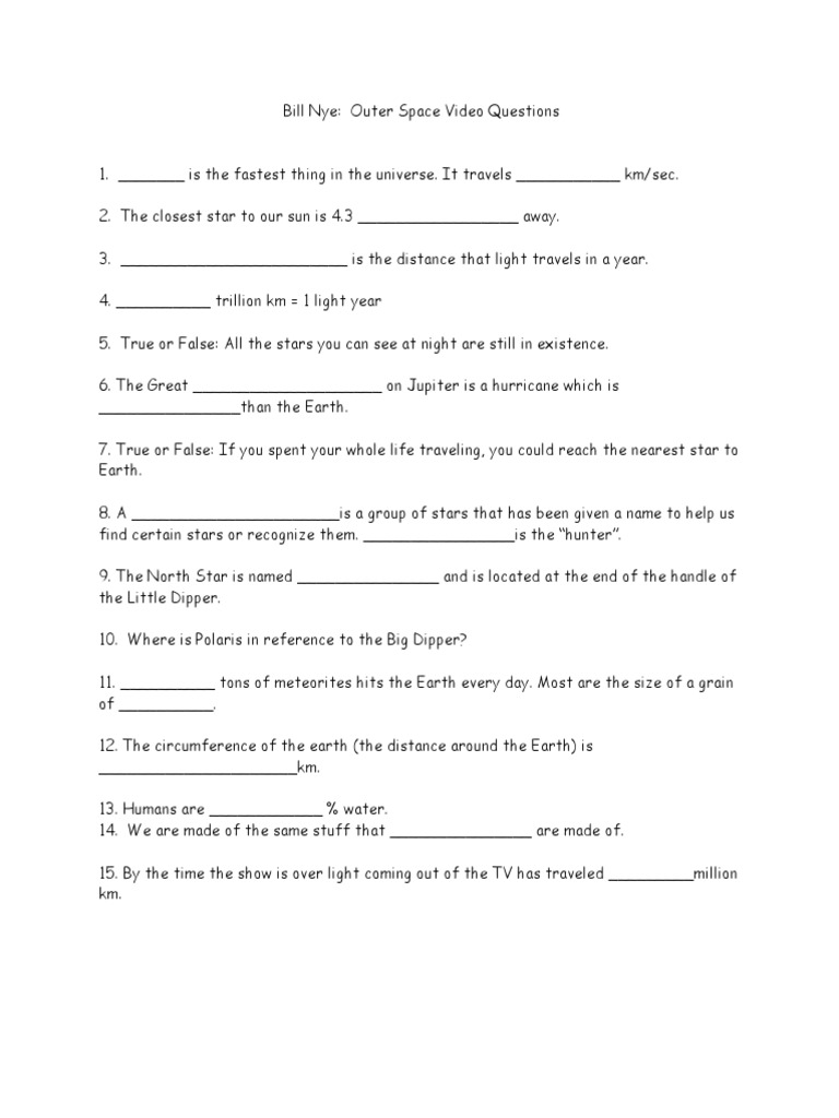 Bill Nye Outer Space Video Questions | PDF