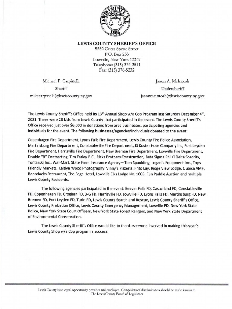 Lewis County Shop With A Cop 2021 | PDF