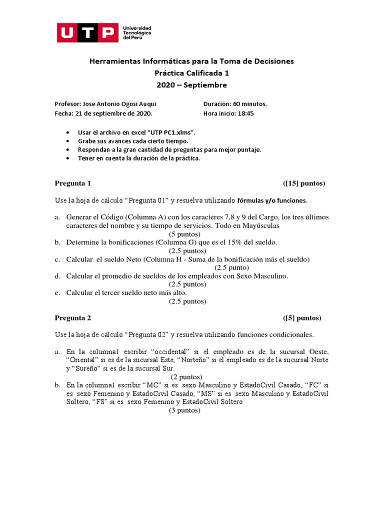 Utp PC1 Preguntas | PDF