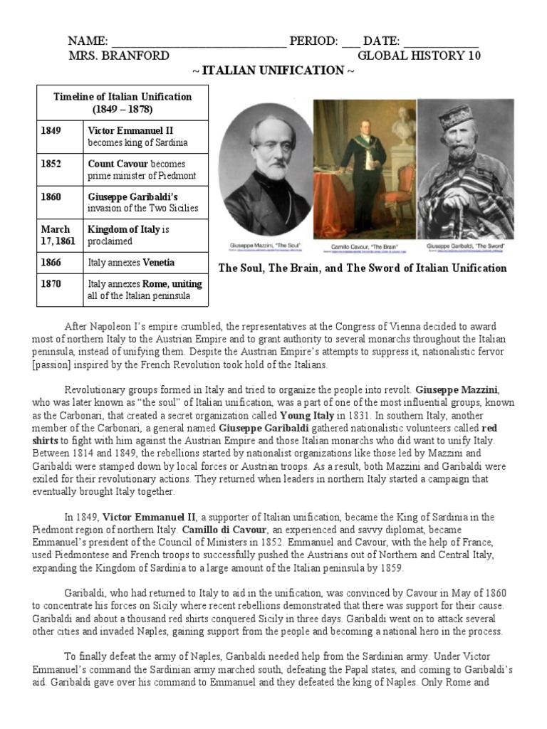 Key Leaders of Italian Unification | PDF | Military | Conflicts