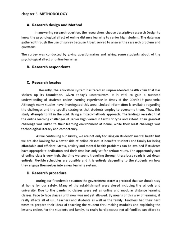 A. Research Design and Method: Chapter 3. METHODOLOGY | PDF | Survey ...