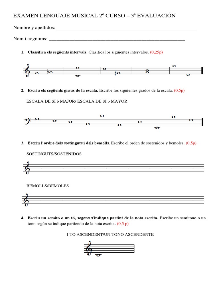 Examen Lenguaje Musical 3 Evaluación Curso 19-20 | PDF | Composiciones ...