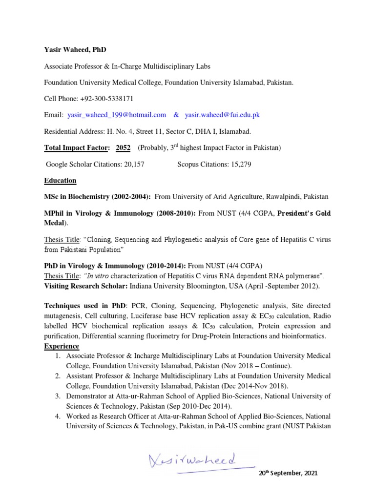 Associate Professor Yasir Waheed's CV | PDF | Hepatitis C | Hepatitis C Virus