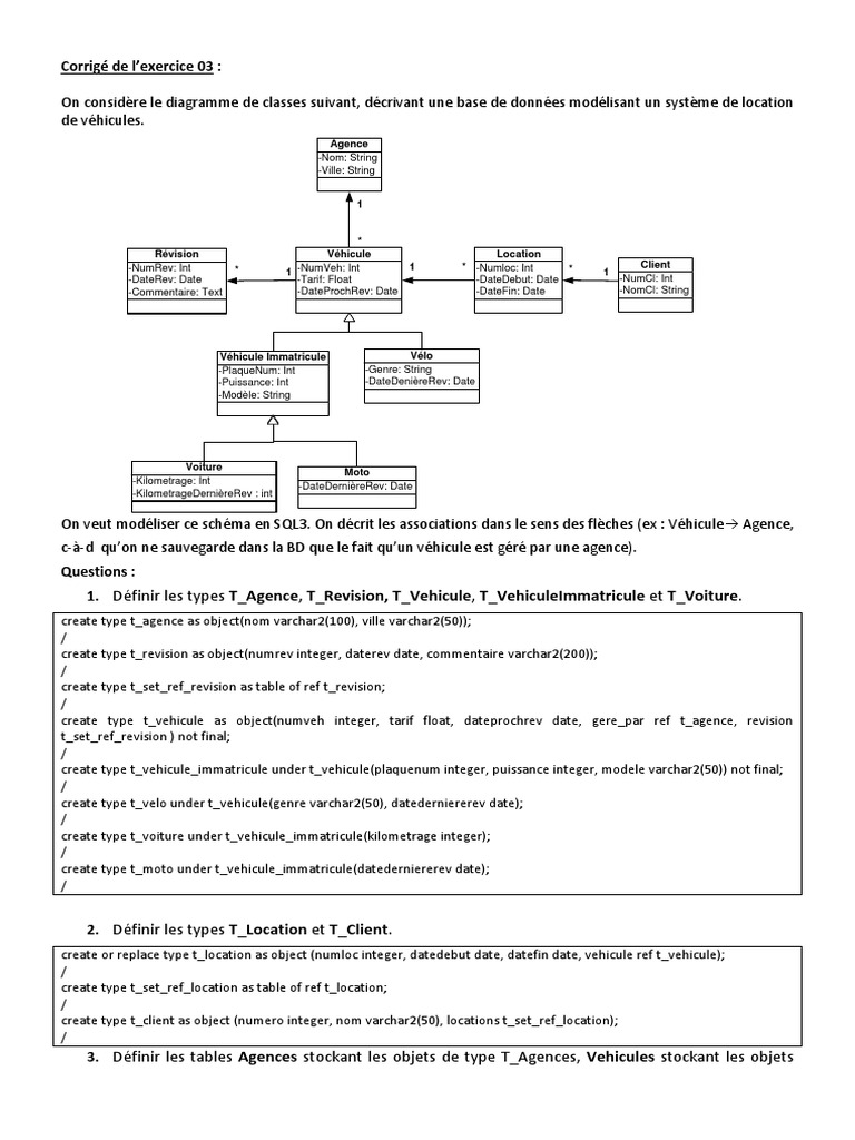 Corrigé de l'exercice 03 SQL3 | PDF | Véhicules | Génie logiciel