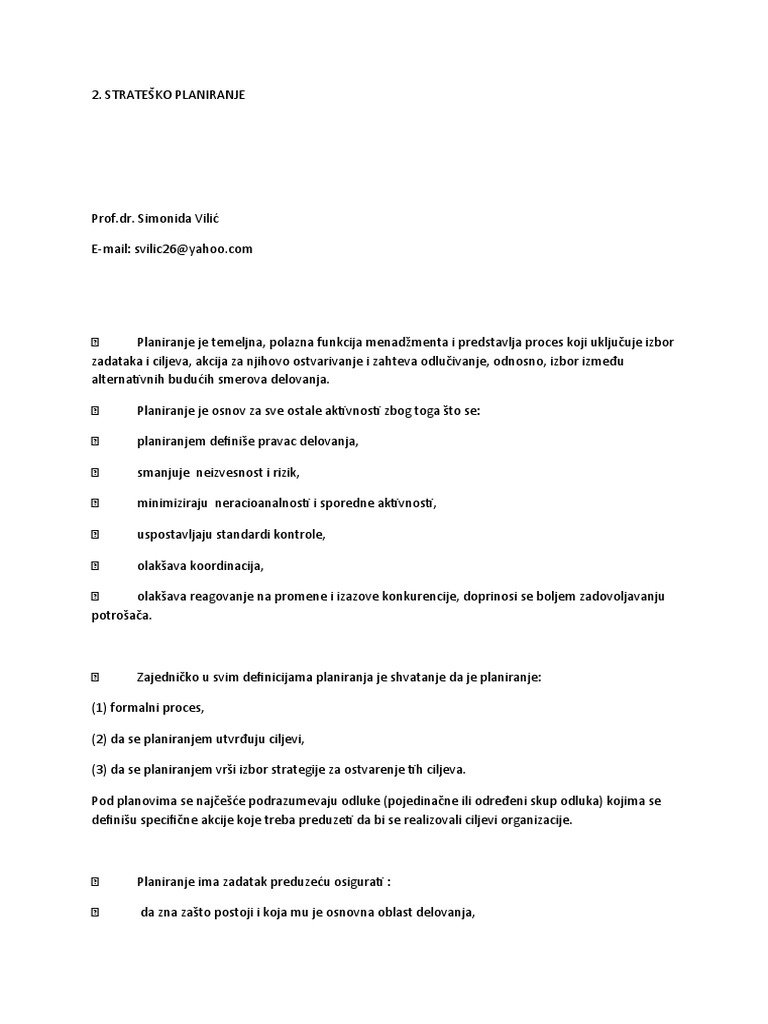 Strateško Planiranje | PDF