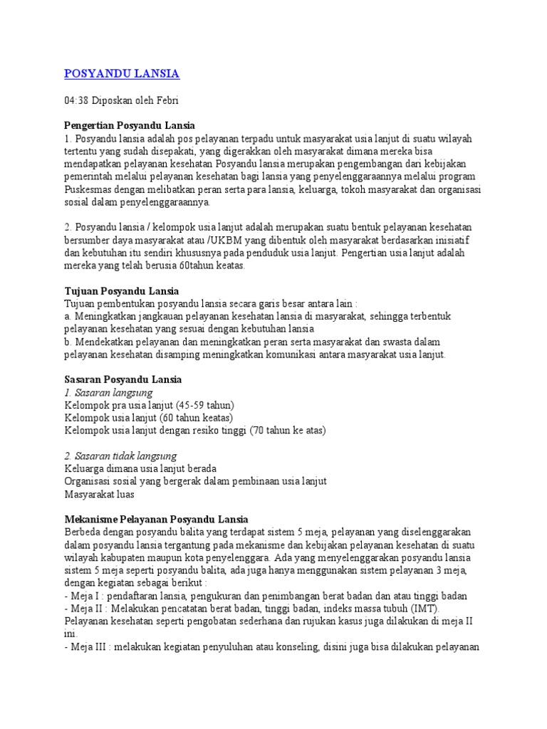 Posyandu Lansia | PDF | Pengembangan Diri | Kesehatan Holistik