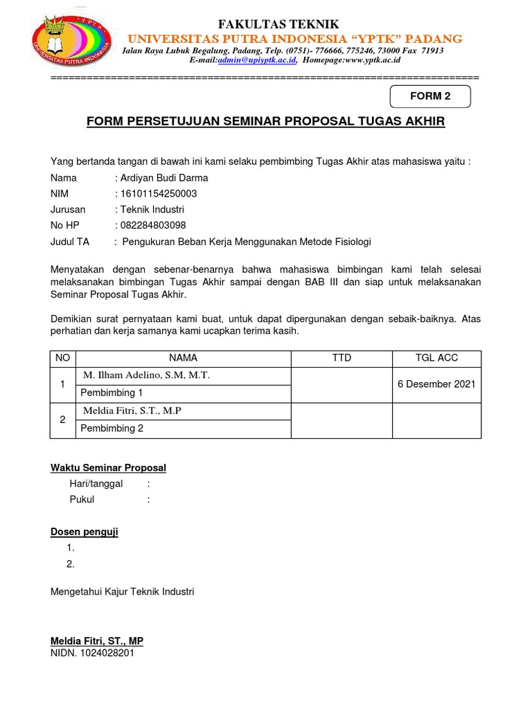 FORM 2. Persetujuan SemPro. | PDF | Bisnis | Seni