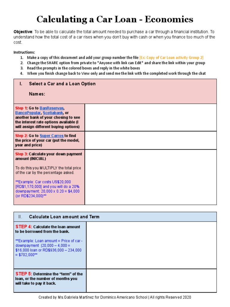 Calculating A Car Loan - Economics | PDF | Loans | Interest