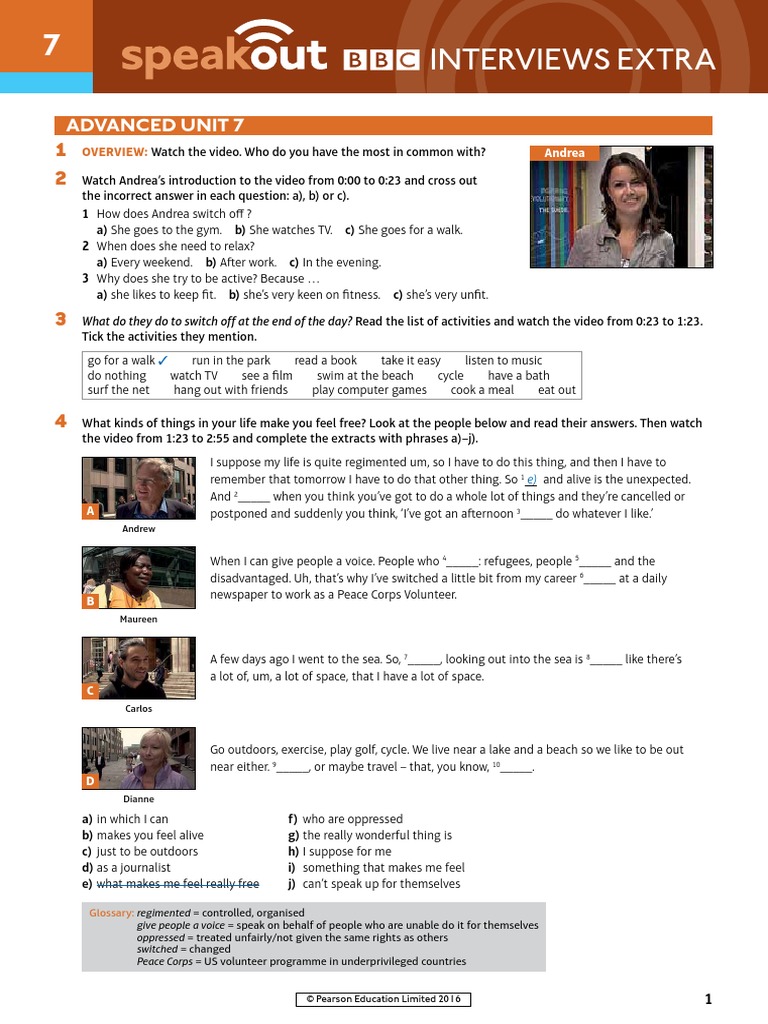 Speakout BBC Interviews - Unit 7 | PDF