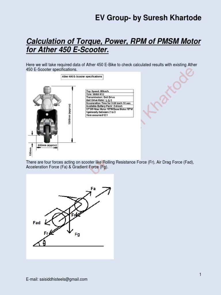 Ather 450 E-Scooter Motor Specs Analysis | PDF | Force | Manufactured Goods