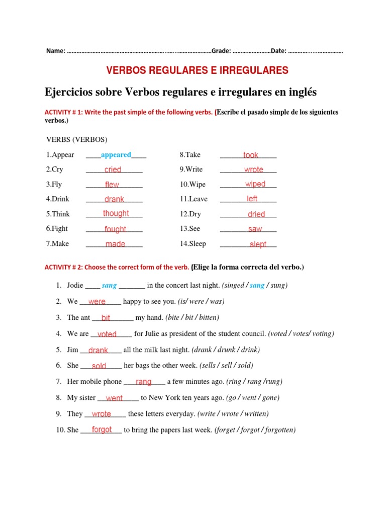 Condicional Verbos Regulares E Irregulares Language Los Verbos