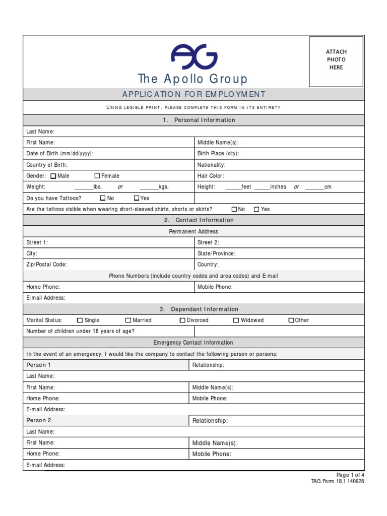 Apollo APPLICATION FOR EMPLOYMENT | PDF