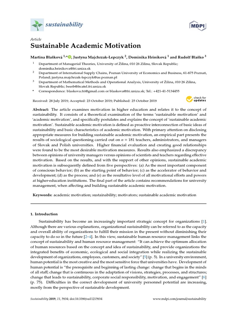 Sustainable Academic Motivation: Sustainability | PDF | Motivational ...