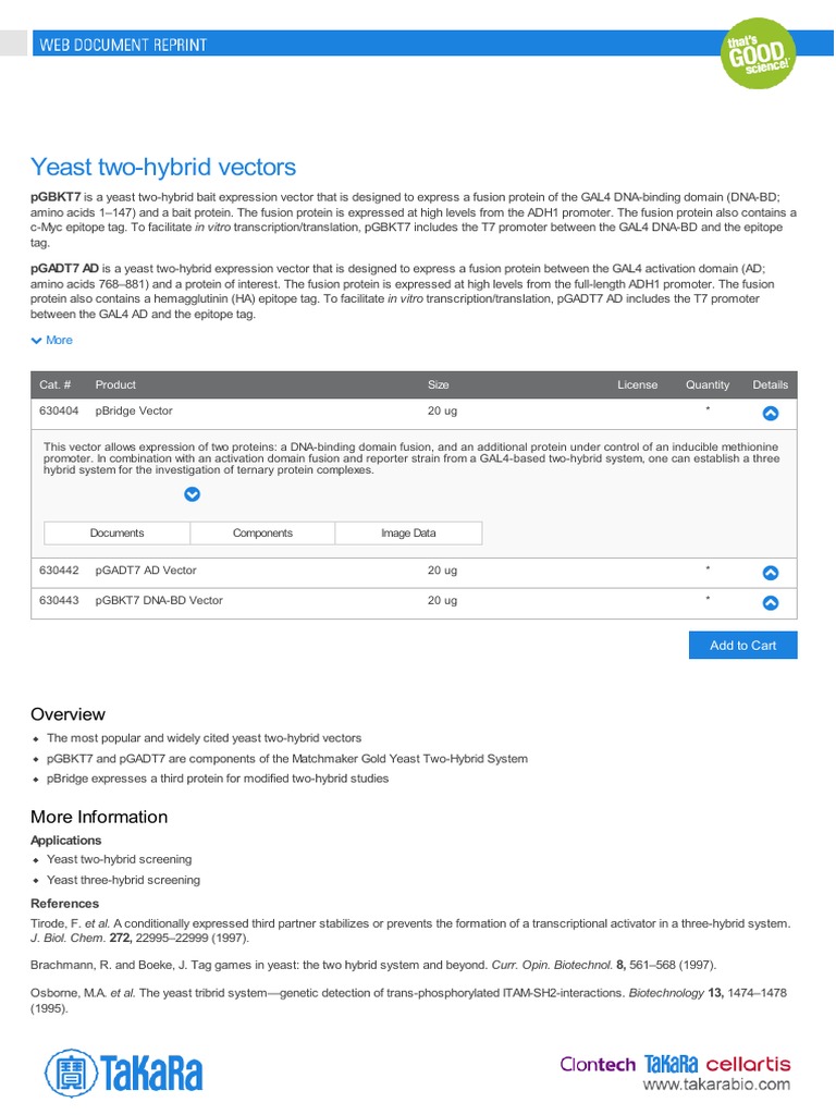 Yeast Two Hybrid Vectors | PDF | Proteins | Vector (Molecular Biology)