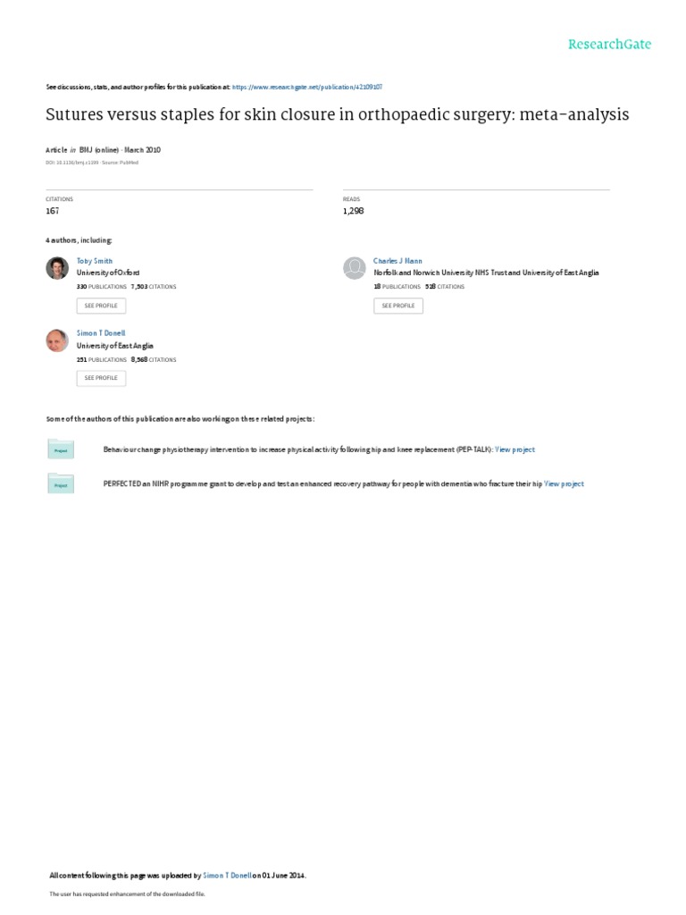 Sutures Versus Staples For Skin Closure in Orthopaedic Surgery: Meta ...