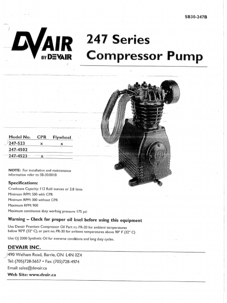 DeVair 247 Compressor Pump Schematic | PDF