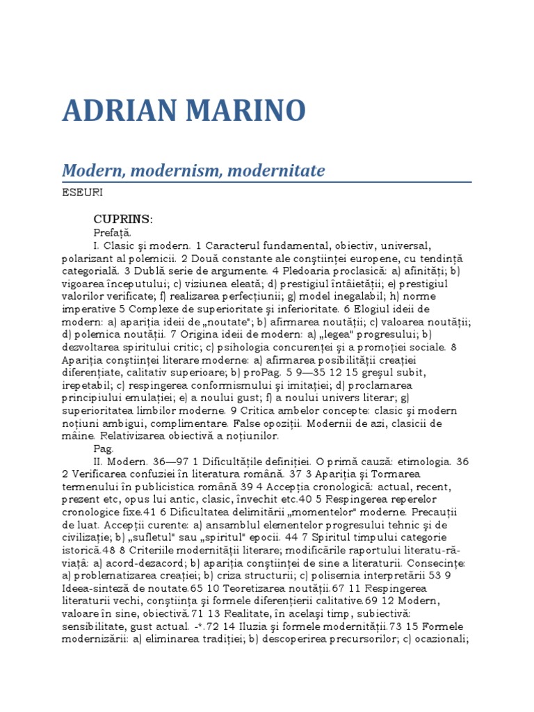 Adrian Marino-Modern, Modernism, Modernitate 08 | PDF