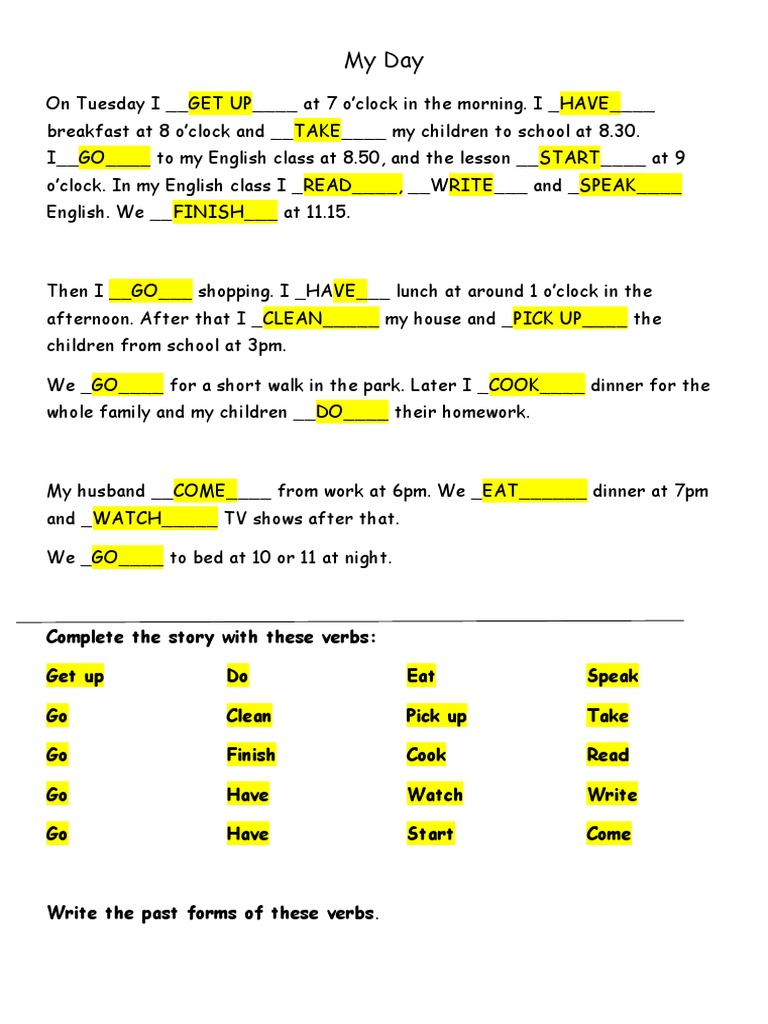 My Day Activity | PDF | Verb | Linguistics